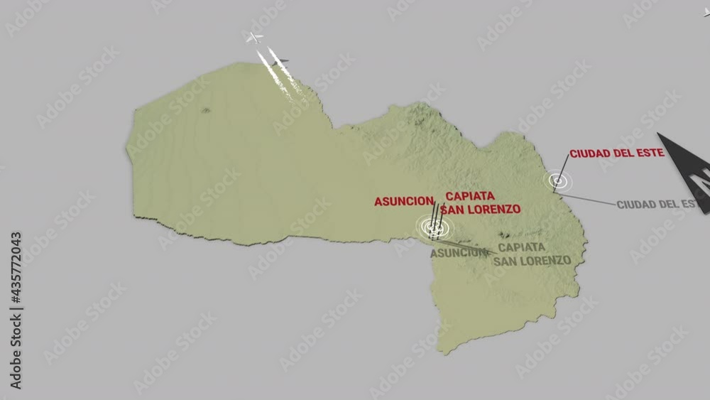 Seamless looping animation of the 3d terrain map of Paraguay with the ...