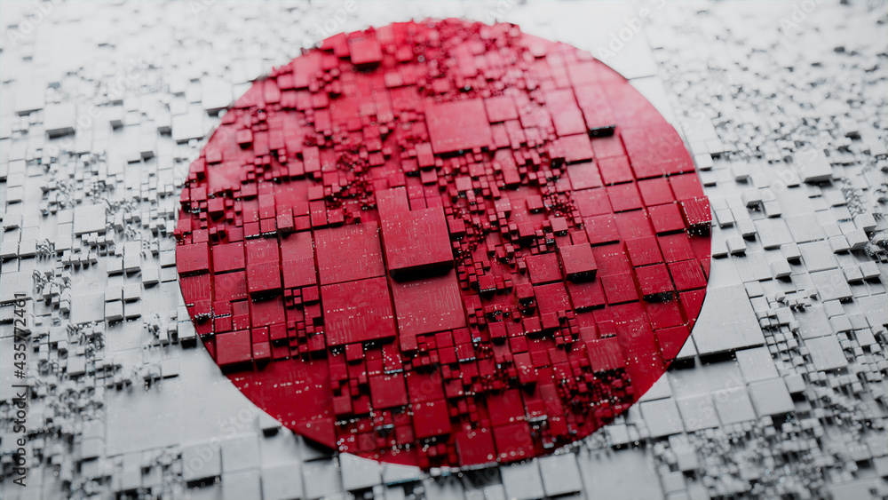 Flag of Japan rendered in a Futuristic 3D style. Japanese Innovation ...