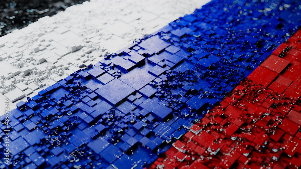Flag of Russia rendered in a Futuristic 3D style. Russian Technology ...