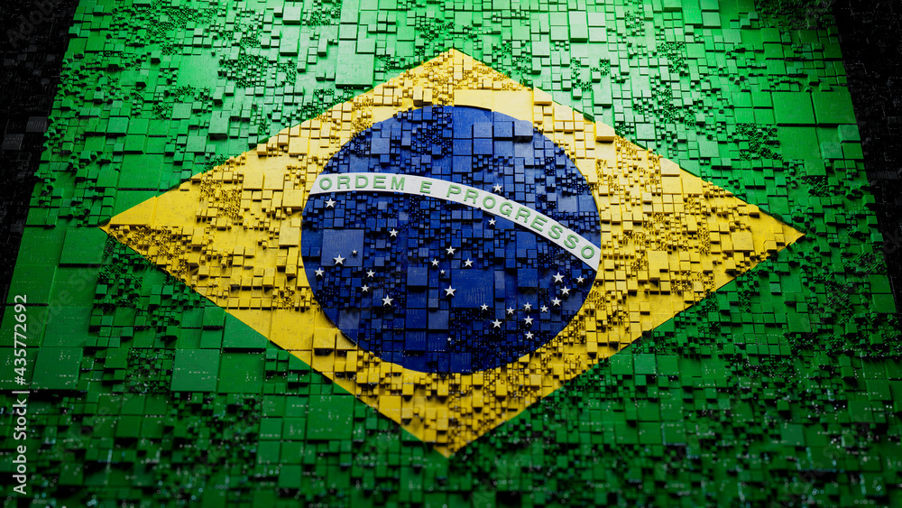 Flag of Brazil rendered in a Futuristic 3D style. Brazilian Technology ...