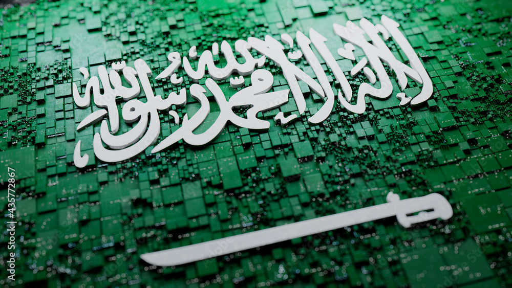 Flag of Saudi Arabia rendered in a Futuristic 3D style. Saudi ...