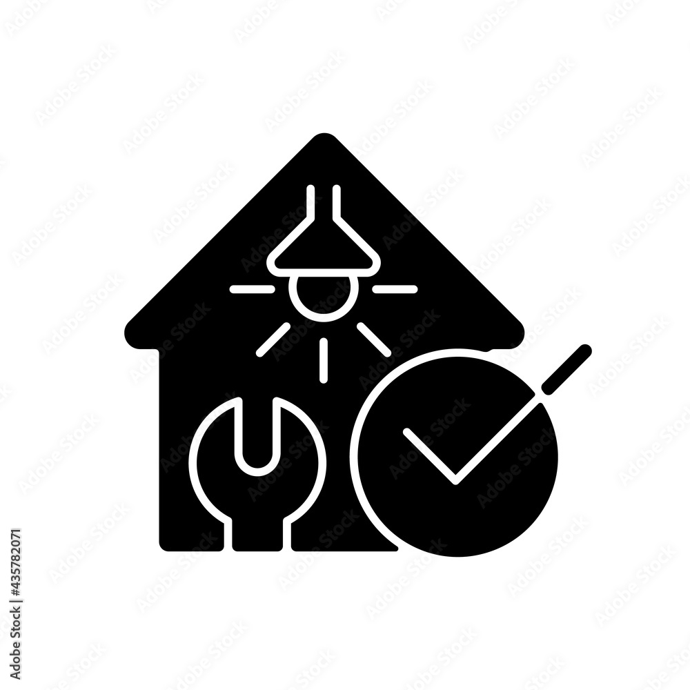 Electrical safety inspection black glyph icon. Examination for ...