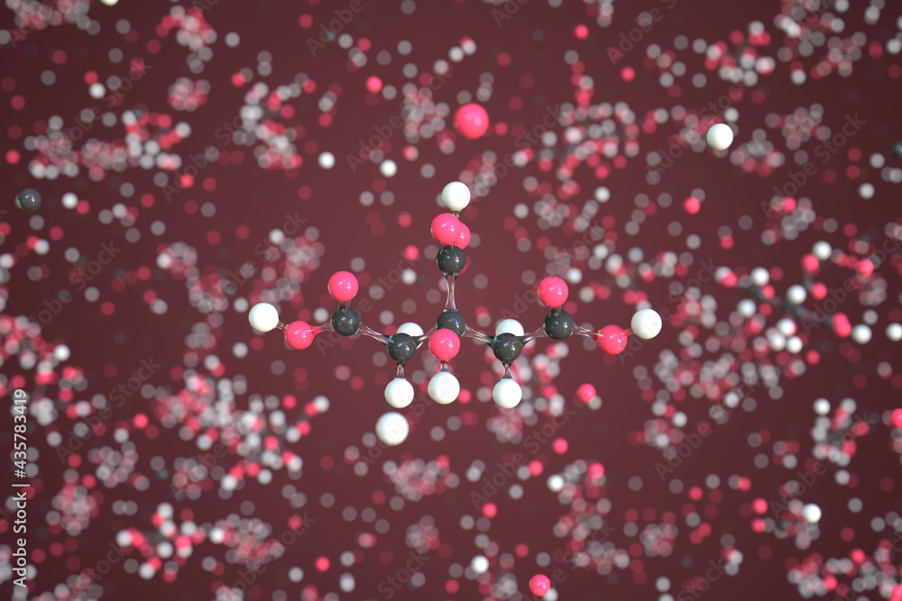 Citric acid molecule made with balls, scientific molecular model ...