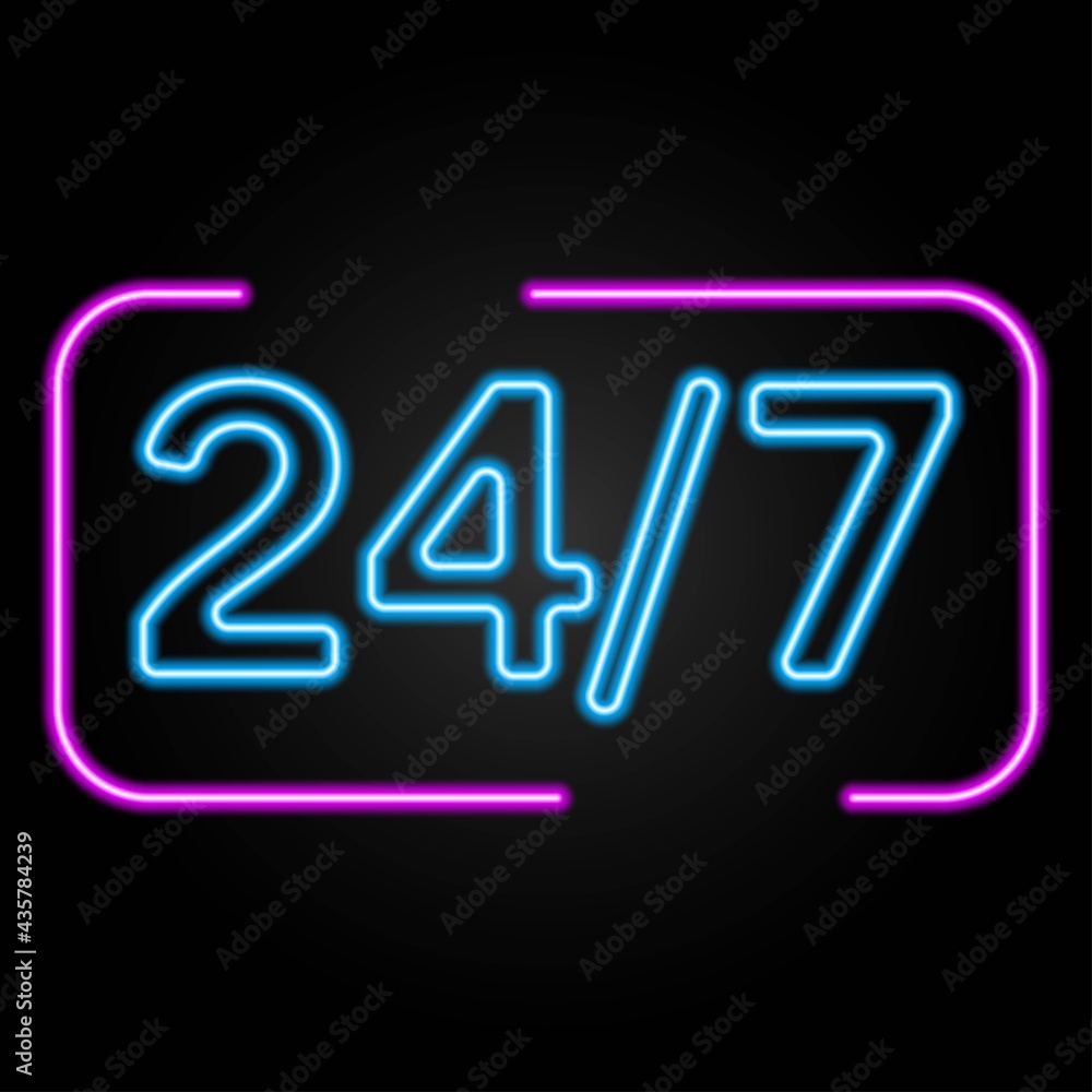 24 by 7 neon sign, modern glowing banner design, colorful modern design ...