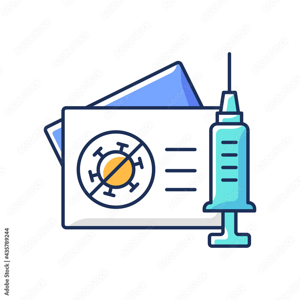 Vaccination card RGB color icon. Covid immunization certificate. Pass ...