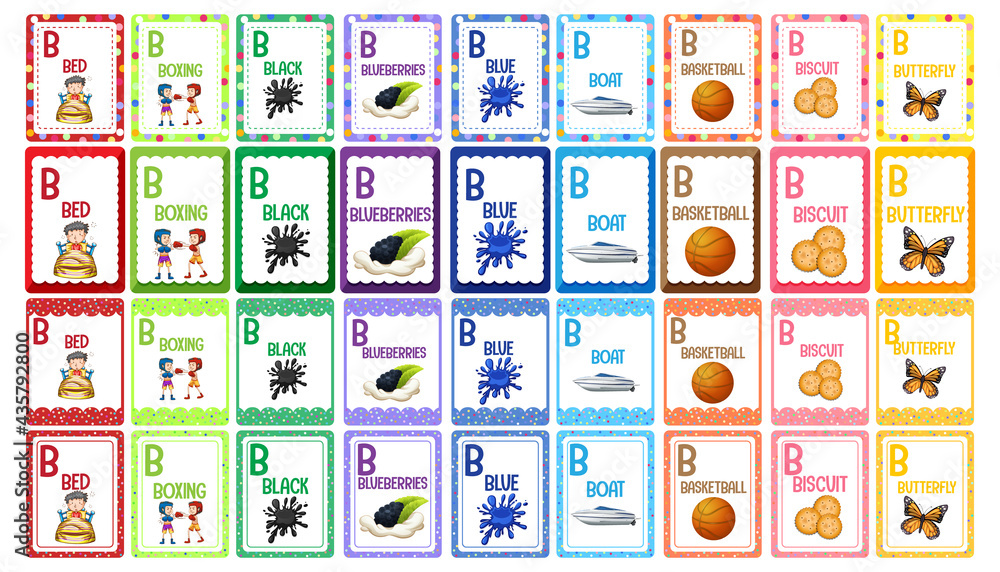 Letter B alphabet flashcard set Stock Vector | Adobe Stock