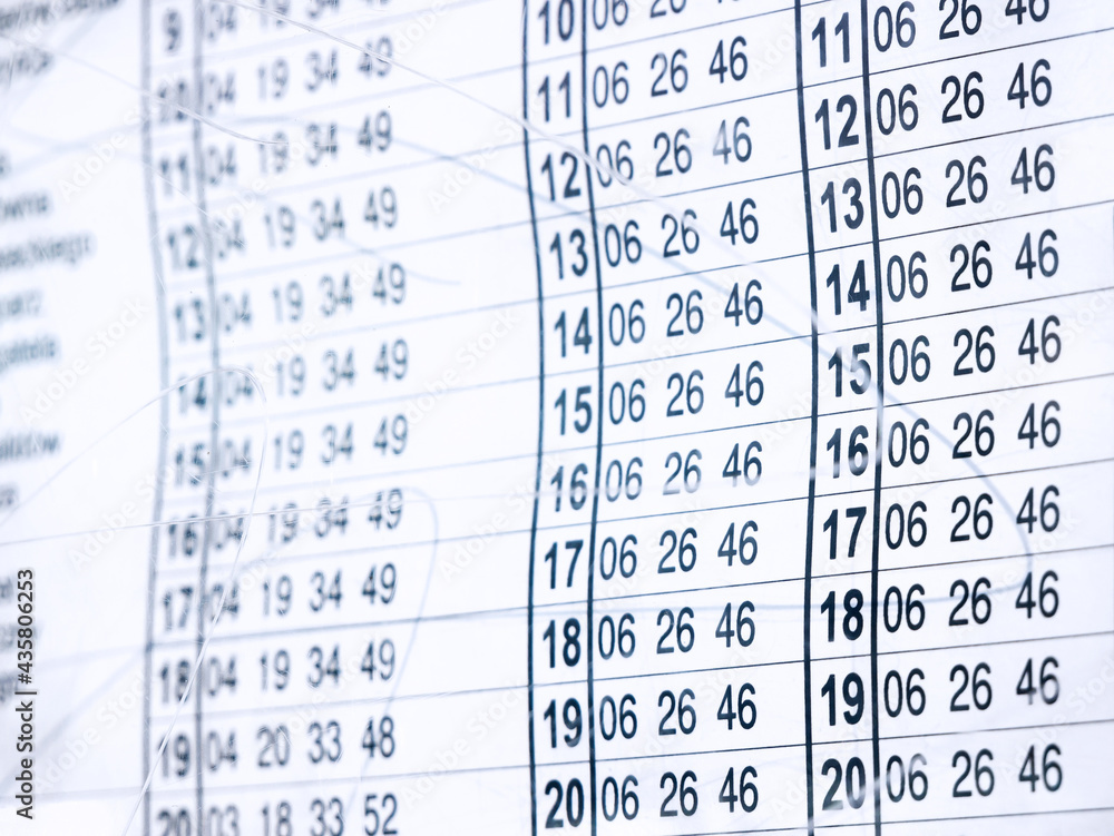 Public transportation, tram, bus stop paper timetable object detail ...