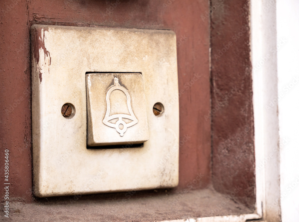 Old retro doorbell bell symbol button detail, macro, extreme closeup ...