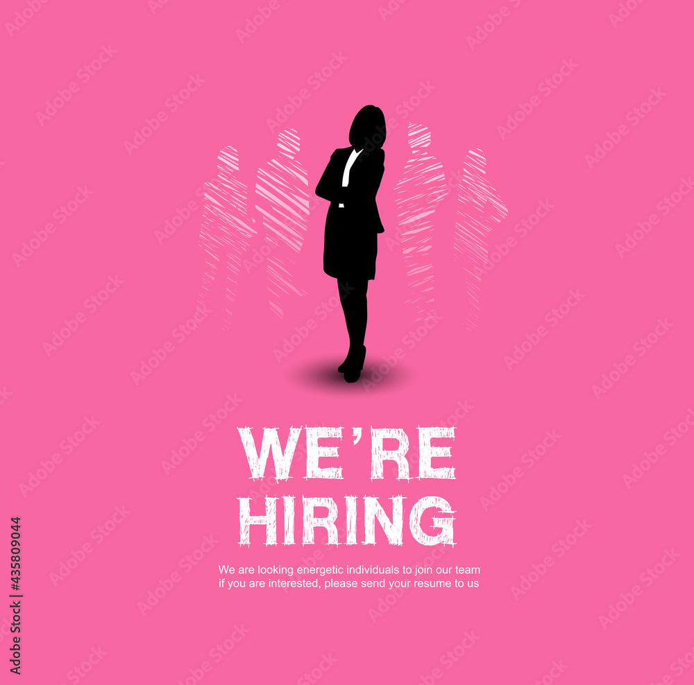 We are hiring design with chosen businesswoman pink background hand ...
