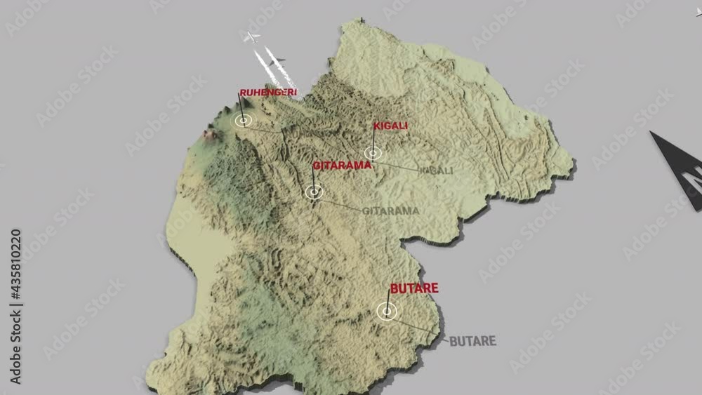Seamless looping animation of the 3d terrain map of Rwanda with the ...