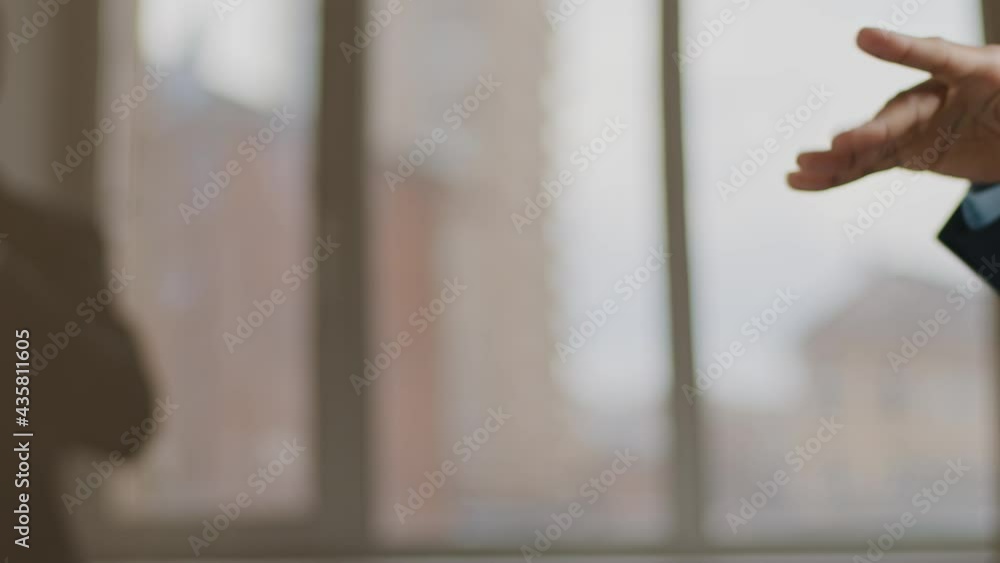 Close up male arms of two multiethnic unrecognizable business men in ...