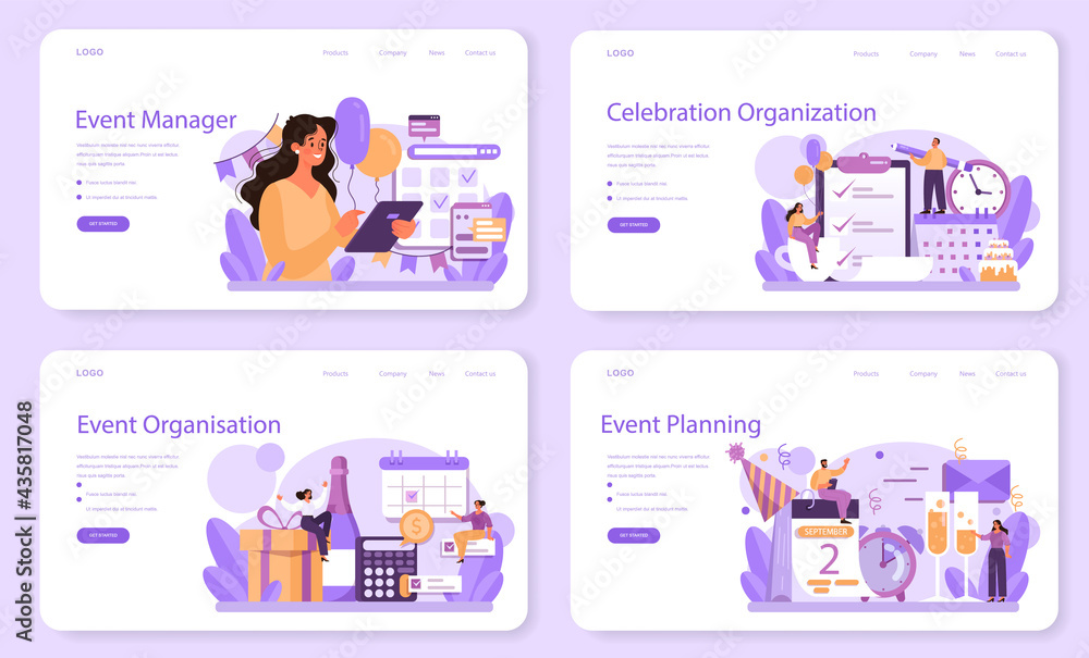 Event management web banner or landing page set. Celebration Stock ...