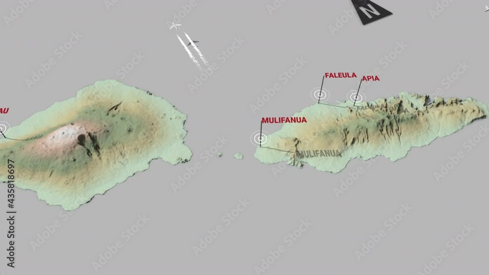 Seamless looping animation of the 3d terrain map of Samoa with the ...