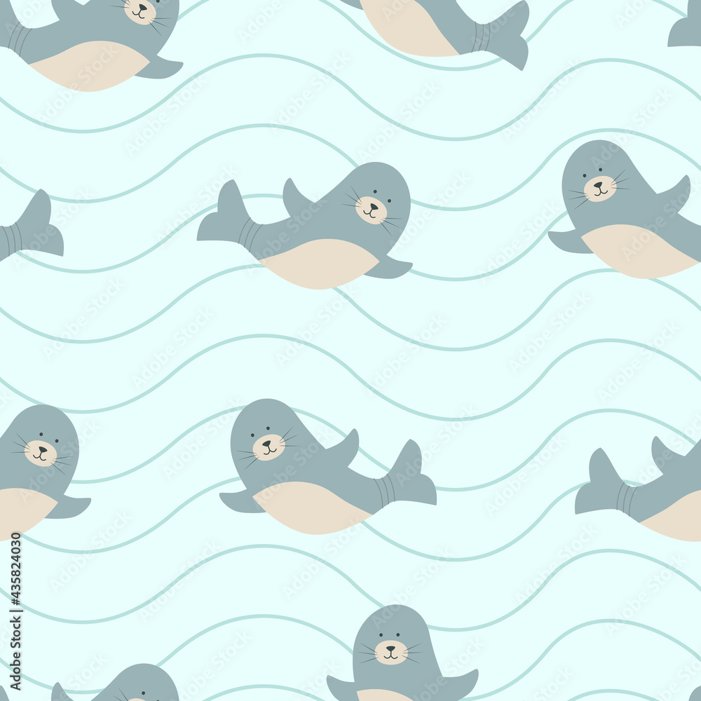Seamless Pattern Cute cartoon set character, vector illustration of a ...