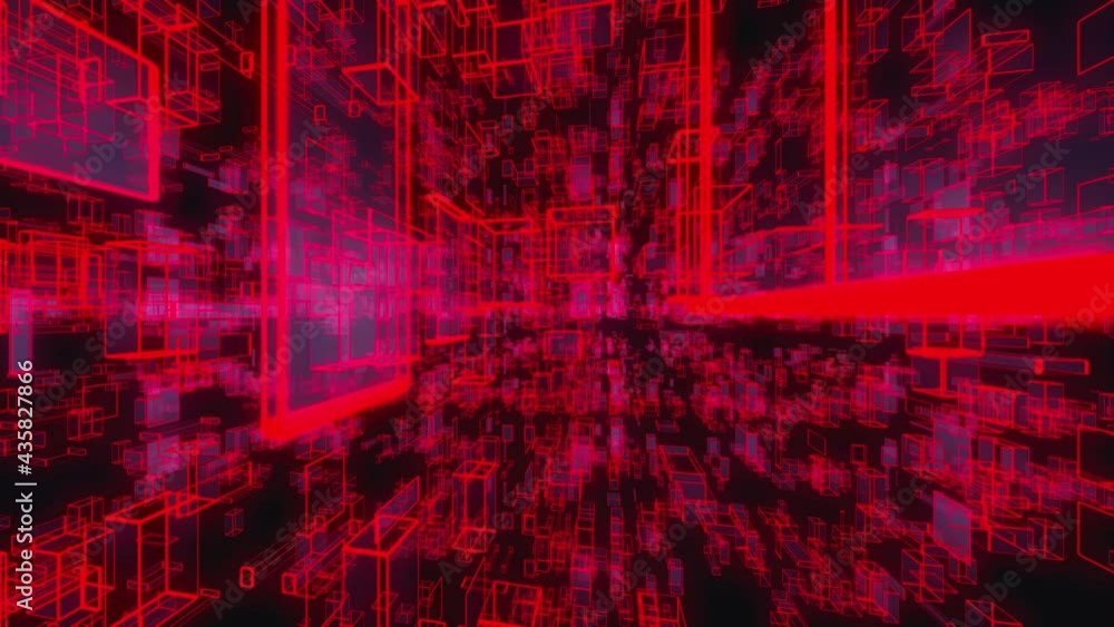 3d rendering of a futuristic and unreal room of cubes with red and ...