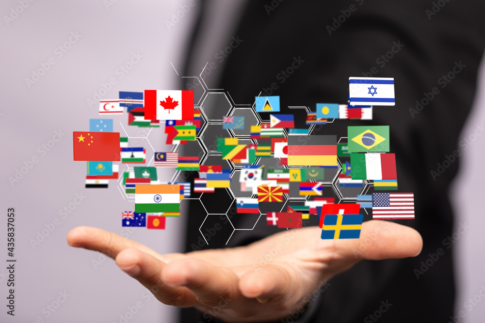 World map with all states and their flags,3d render. Stock Photo ...