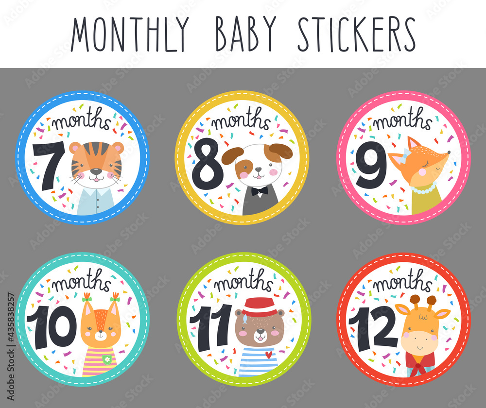 A set of stickers for a newborn unisex from 7 to 12 months. Stickers ...