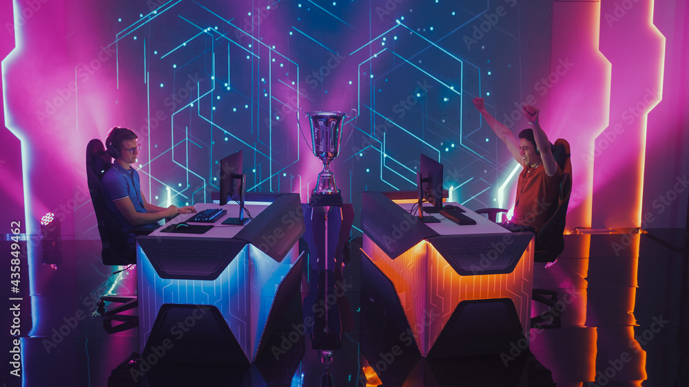 Two Professional Esport Gamers Competition in a Video Game on a ...