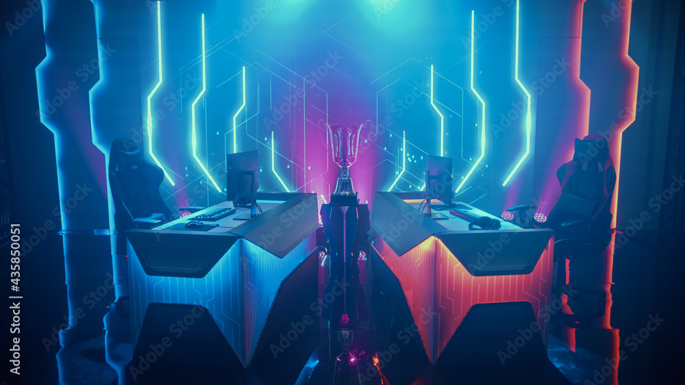 Two Person Empty Computer Gaming eSports Championship Arena with Winner ...