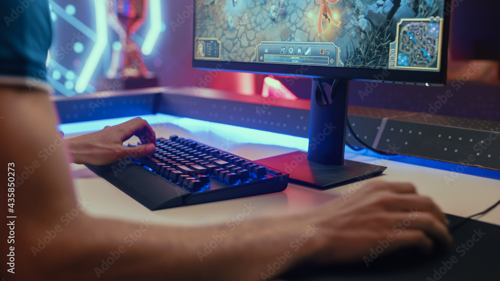 Focus of Hands, Keyboard and Display: Professional eSports Gamer Plays ...