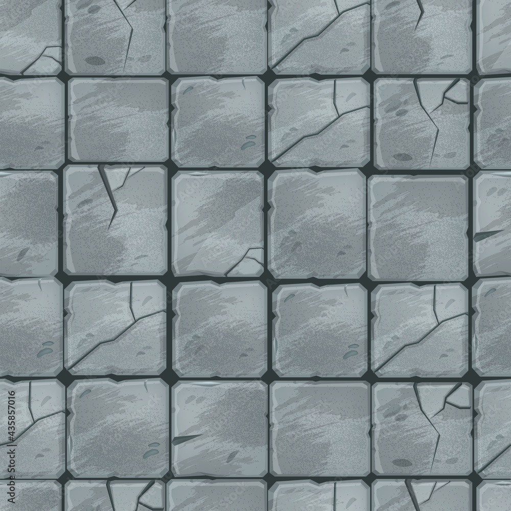Cartoon stone pavement seamless pattern, brick wall texture, cracked ...