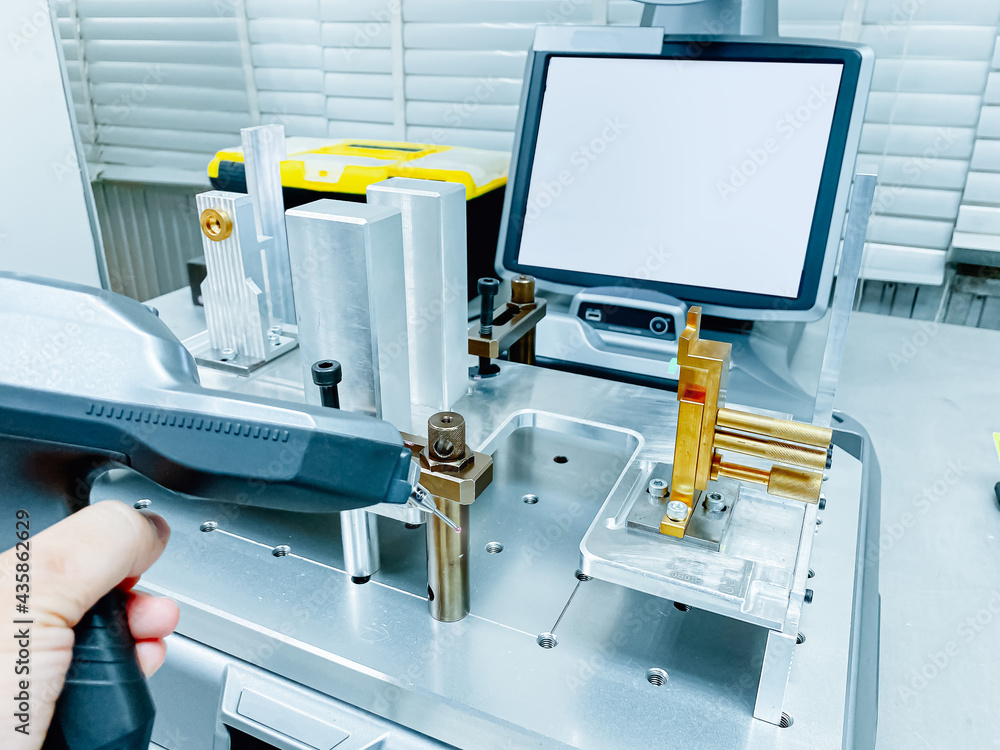 Inspection part dimension by Coordinate Measuring Machine. Stock Photo ...