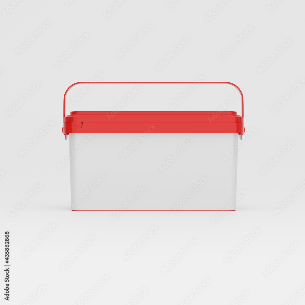Red rectangular plastic can / bucket / container with handle and a ...