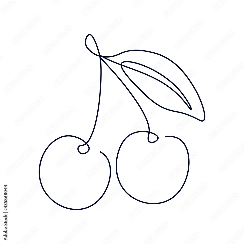 Continuous one line cherry vector drawing. Abstract minimalistic style ...