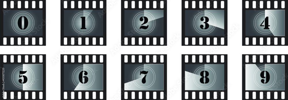Movie countdown numbers Set. The start of the old film. Retro cinema ...