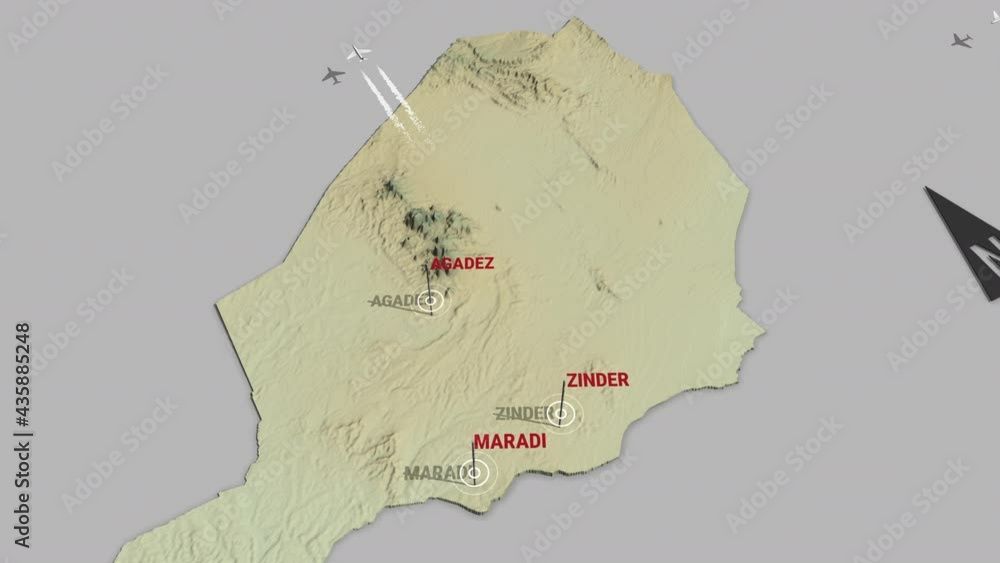 Seamless looping animation of the 3d terrain map of Niger with the ...
