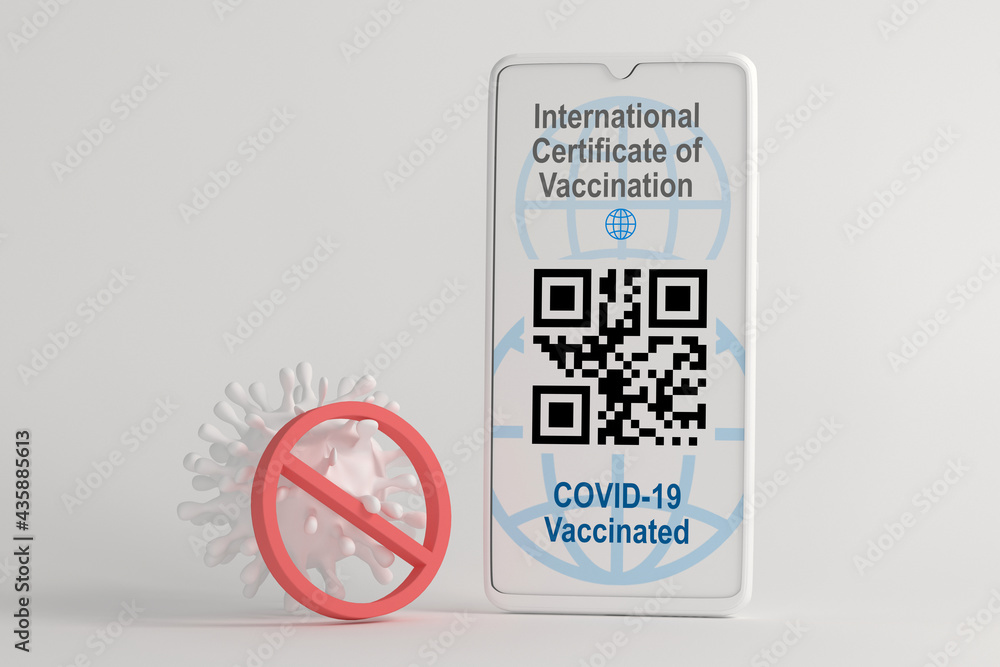 Certificate Of Vaccination, QR code on mobile phone Stock Illustration ...