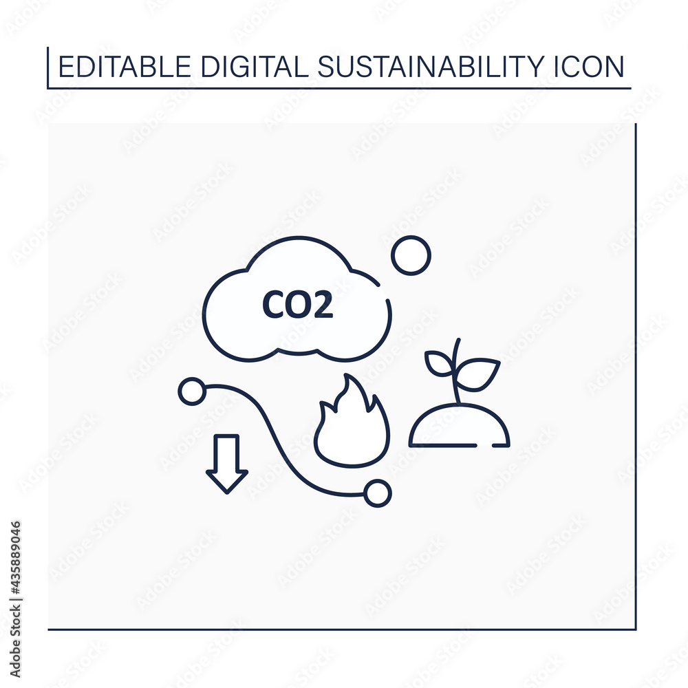 Carbon efficient line icon.Minimum feasible carbon emissions.Low air ...