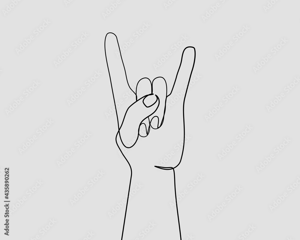 Continuous line, Symbol hand of rock. Drawing of set Music. (Vector ...