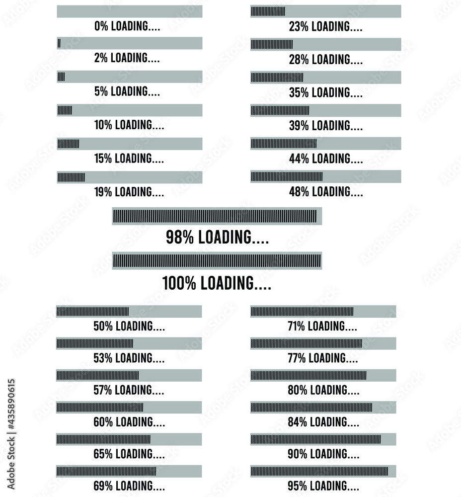Loading bar diagrams from 0 to 100 percent. Stock Vector | Adobe Stock