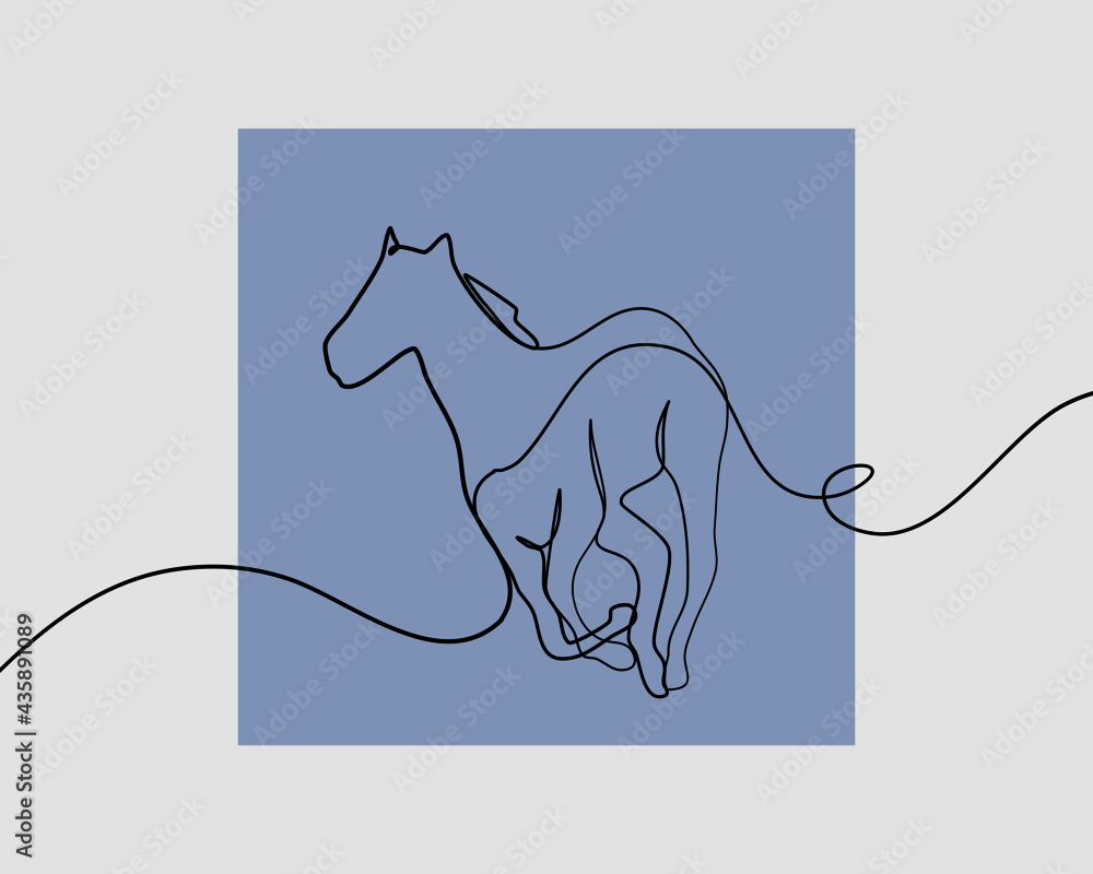 Continuous line, Running horse. Drawing of set Animals. (Vector ...