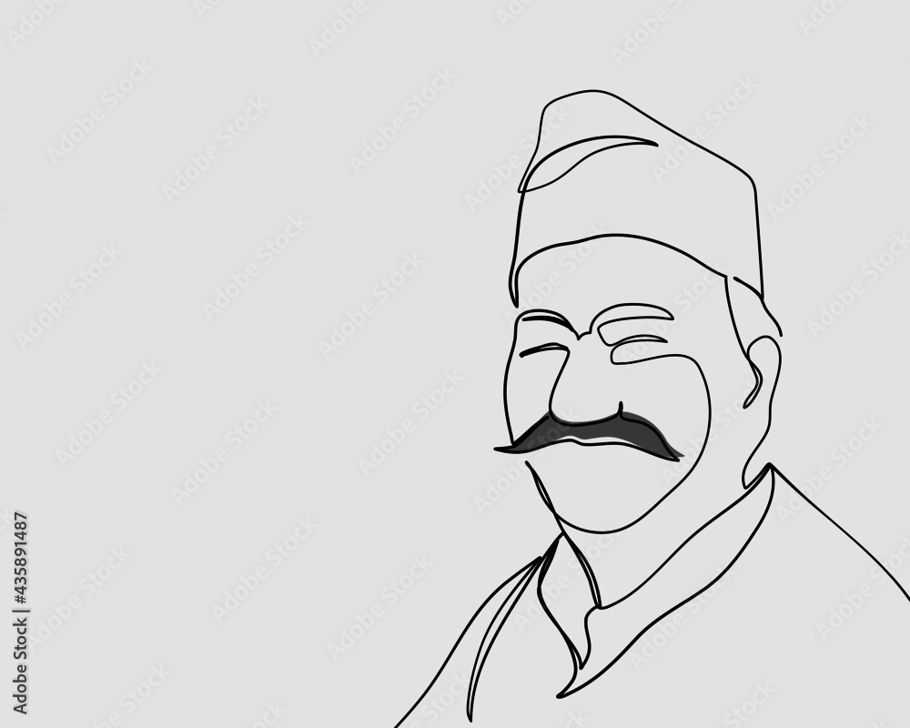 Continuous line, Arabian man with retro mustache. Drawing of set People ...