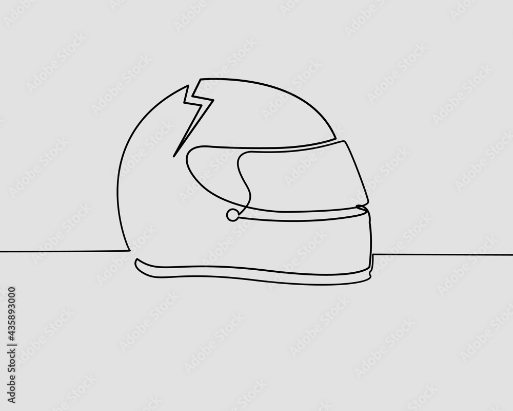 Continuous line, Motorcycle helmet broke at ground. Drawing of set ...