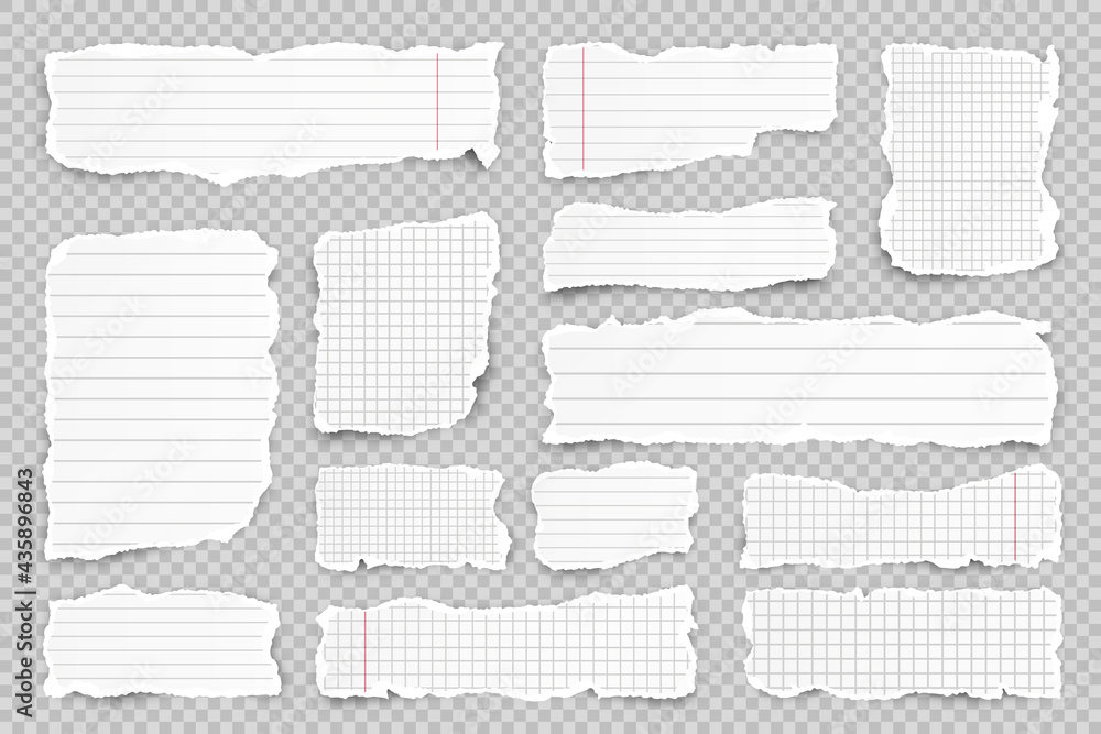 Ripped paper strips on transparent background. Realistic crumpled paper ...
