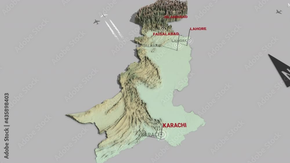 Seamless looping animation of the 3d terrain map of Pakistan with the ...