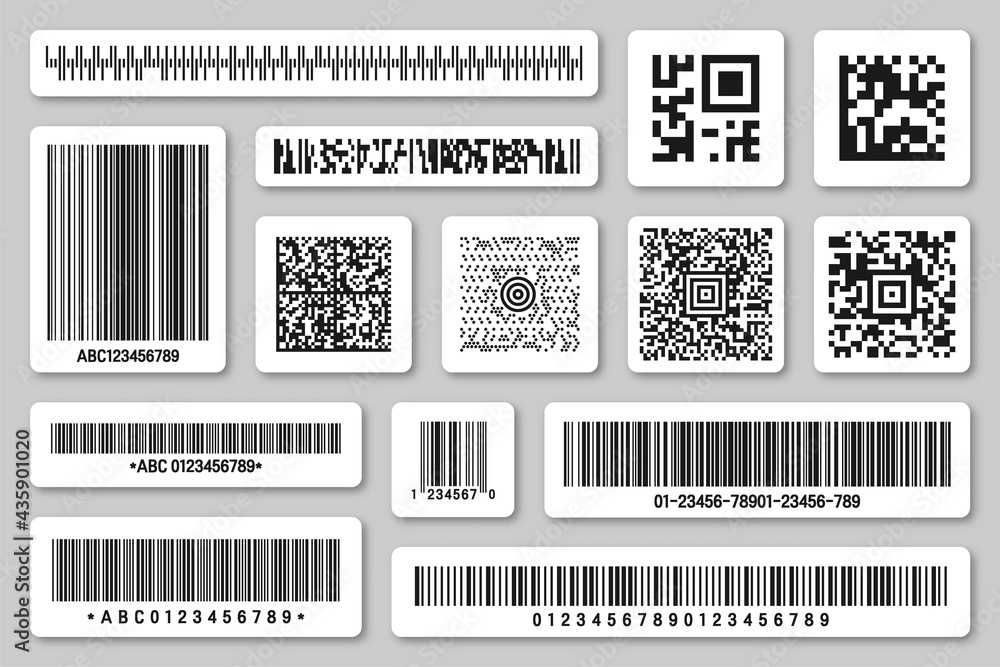 Vetor de Set of product barcodes and QR codes. Identification tracking ...