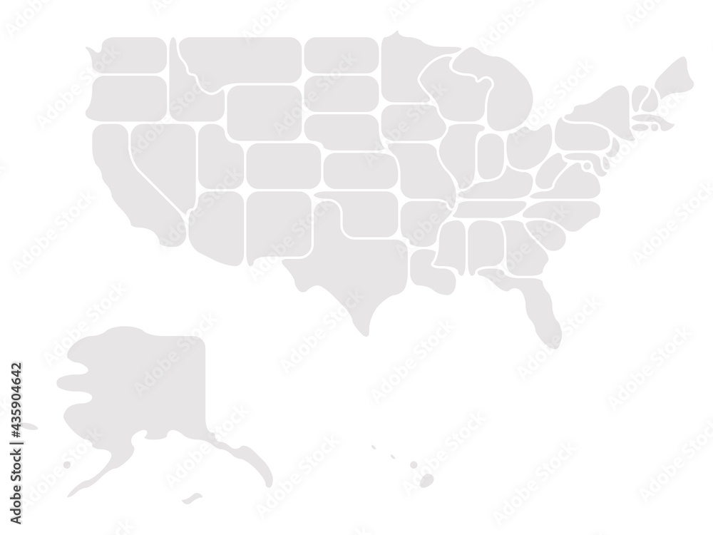 Simplified map of USA, United States of America. Rounded shapes of ...