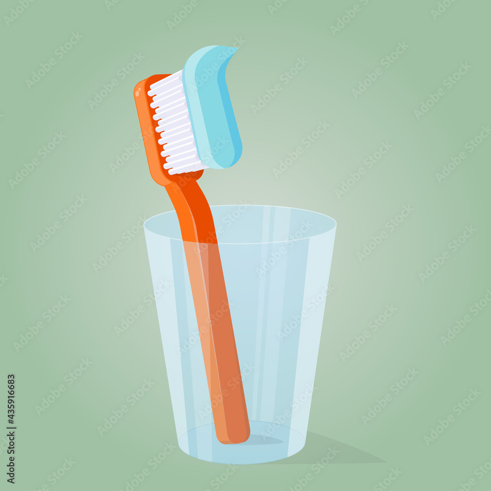cartoon illustration of a toothbrush in a glass Stock Vector | Adobe Stock