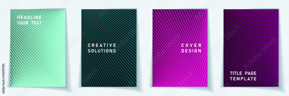 Cover page simple layout vector design set. Halftone lines grid ...