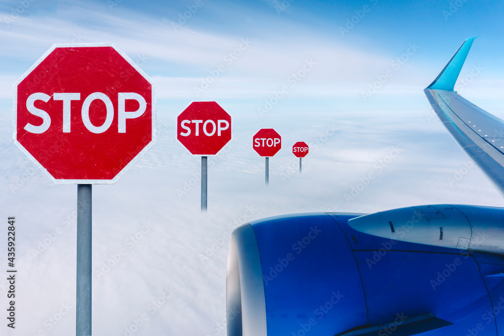 Flight ban and closed borders for tourists and travelers. No-fly zone ...