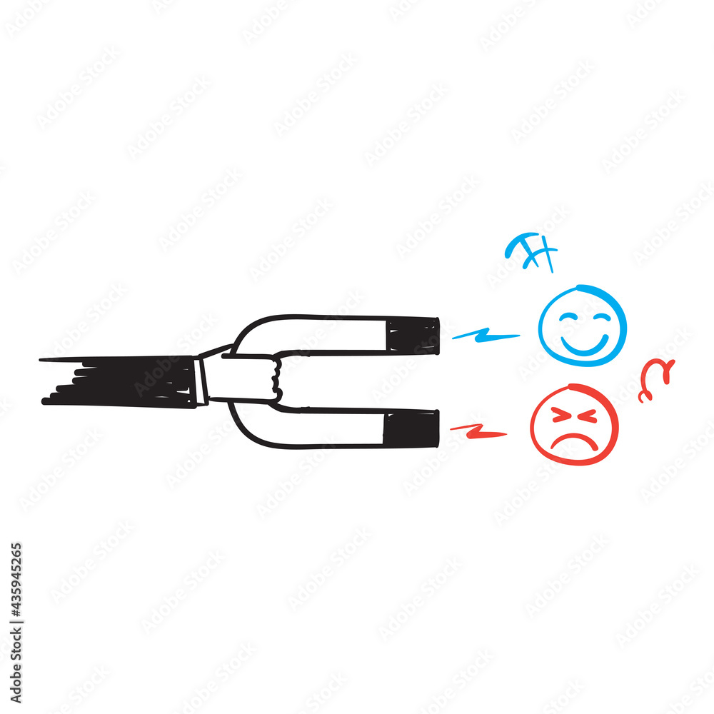 hand drawn doodle magnet and emoji emoticon symbol for customer ...