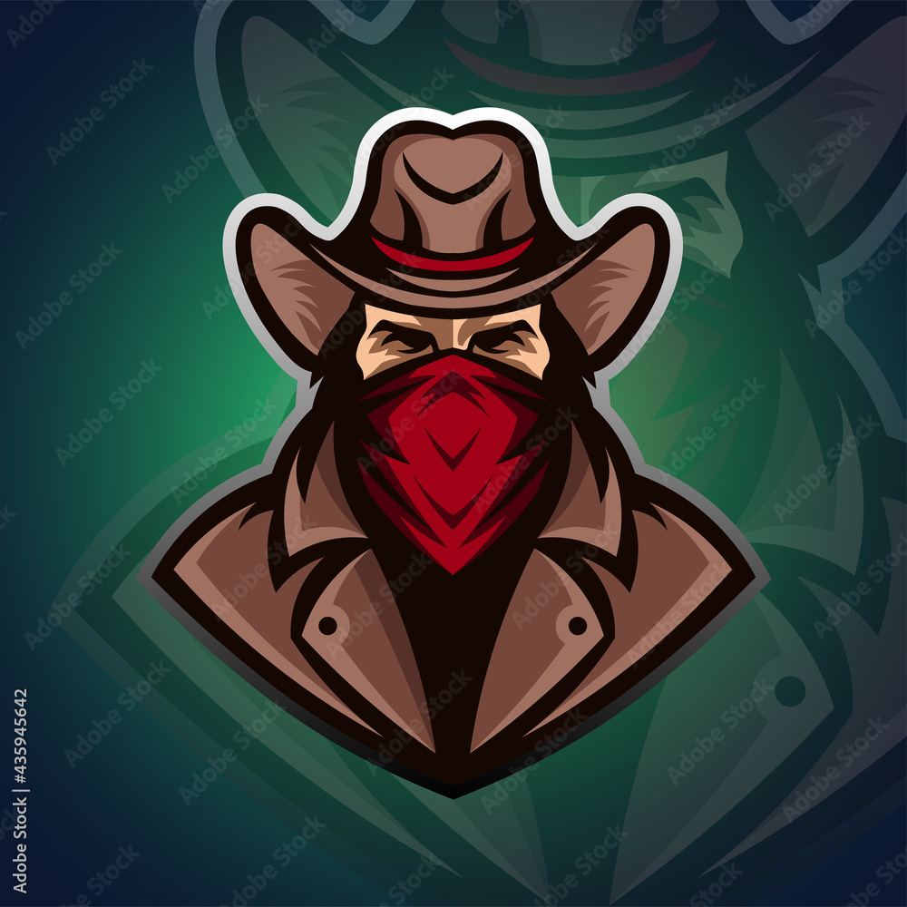 Vector Illustration cowboy logo mascot with red mask for teammate ...