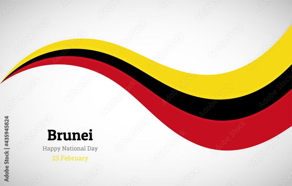 Abstract shiny Brunei wavy flag background. Happy national day of ...