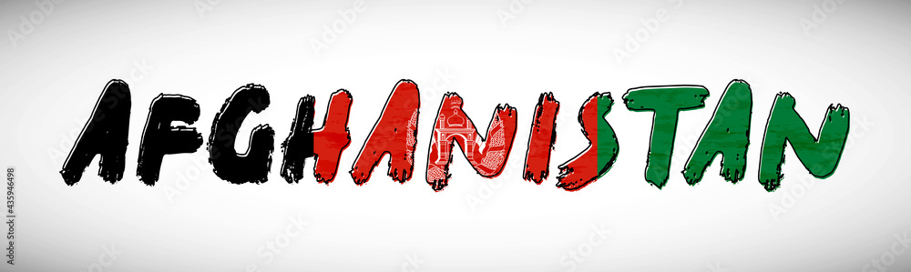 Afghanistan flag on text typography. Country name banner strip ...