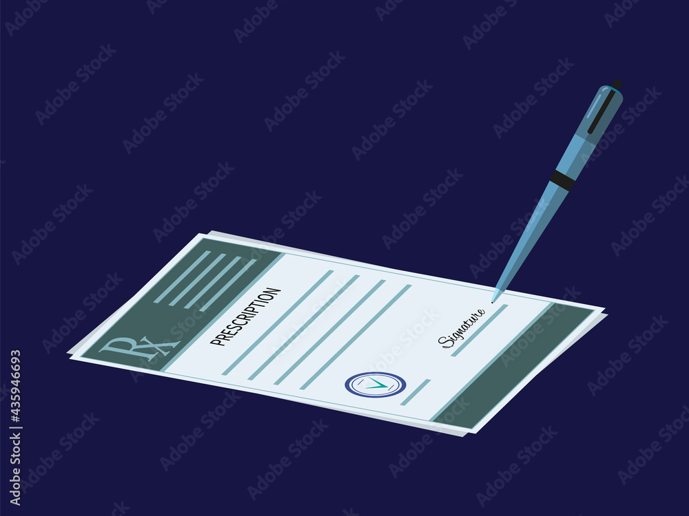 Prescription signing process for treatment. Blank Rx pad templat ...