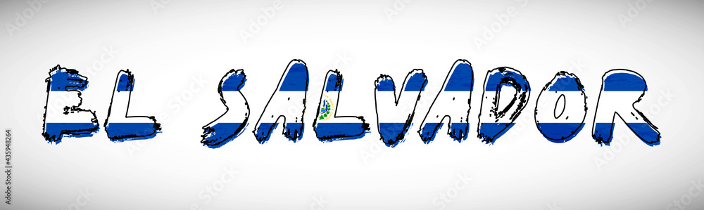 El Salvador flag on text typography. Country name banner strip ...